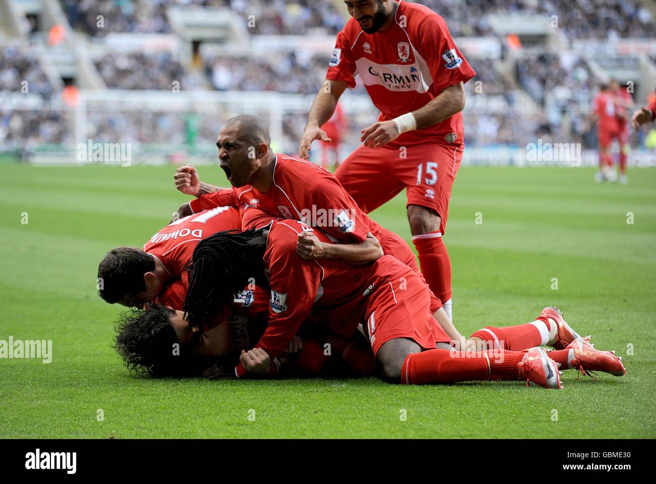 Middlesbrough's Tuncay Sanli (left) celebrates with his team mate ...