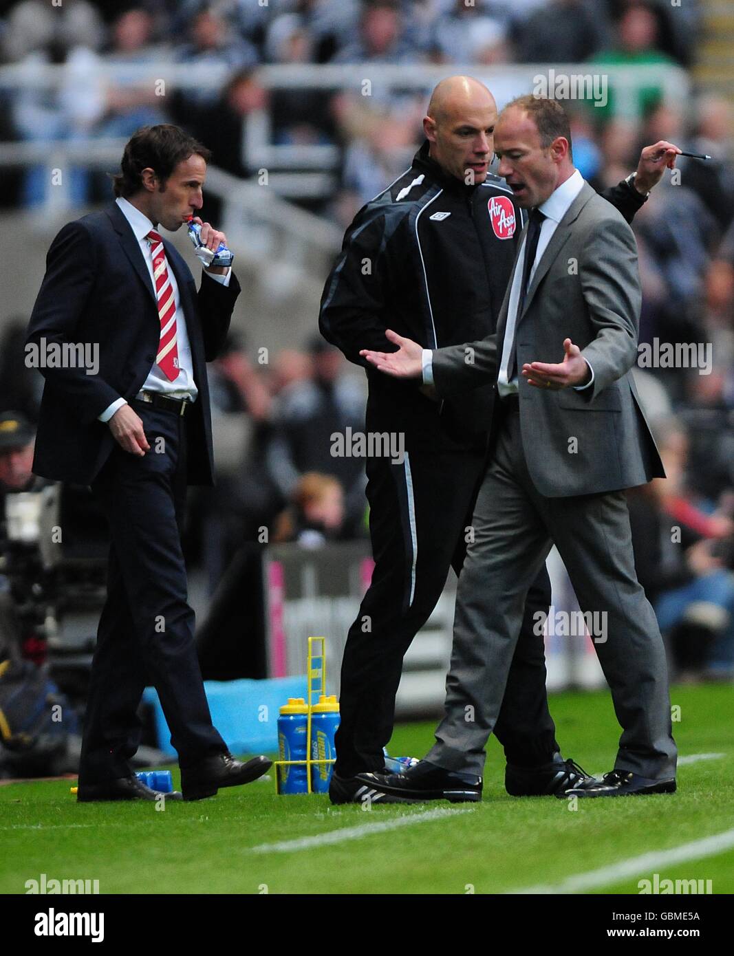 Middlesbrough manager Gareth Southgate (left) looks on at Newcastle ...