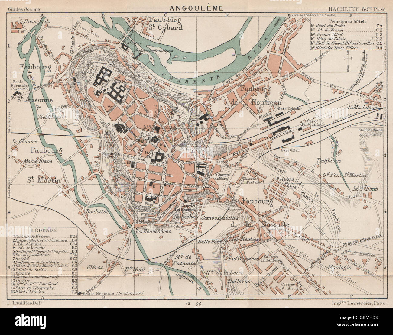 ANGOULÊME. Vintage town city ville map plan carte. Charente, 1899 Stock ...