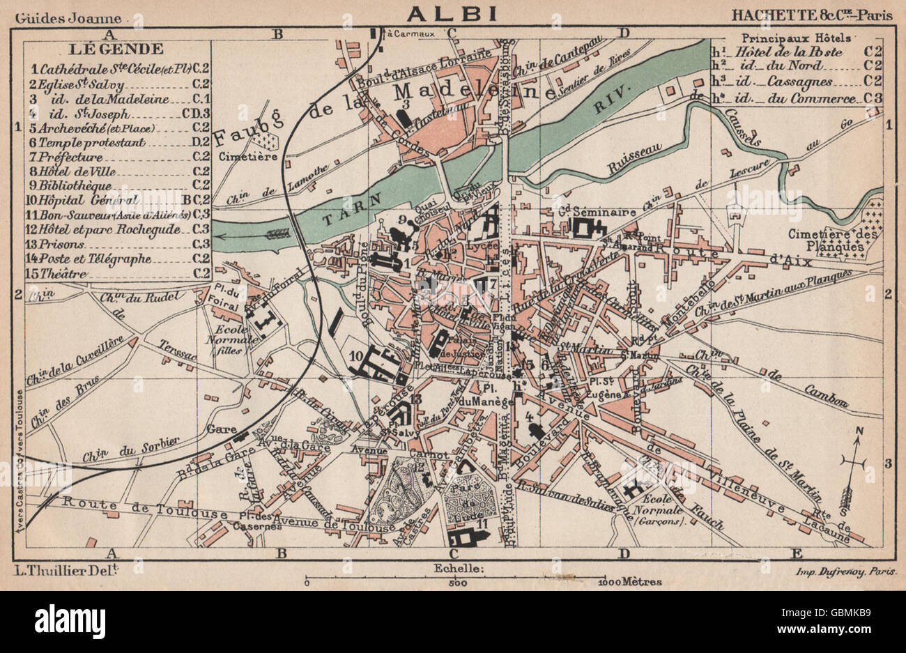 ALBI. Vintage town city ville map plan carte. Tarn, 1899 Stock Photo ...