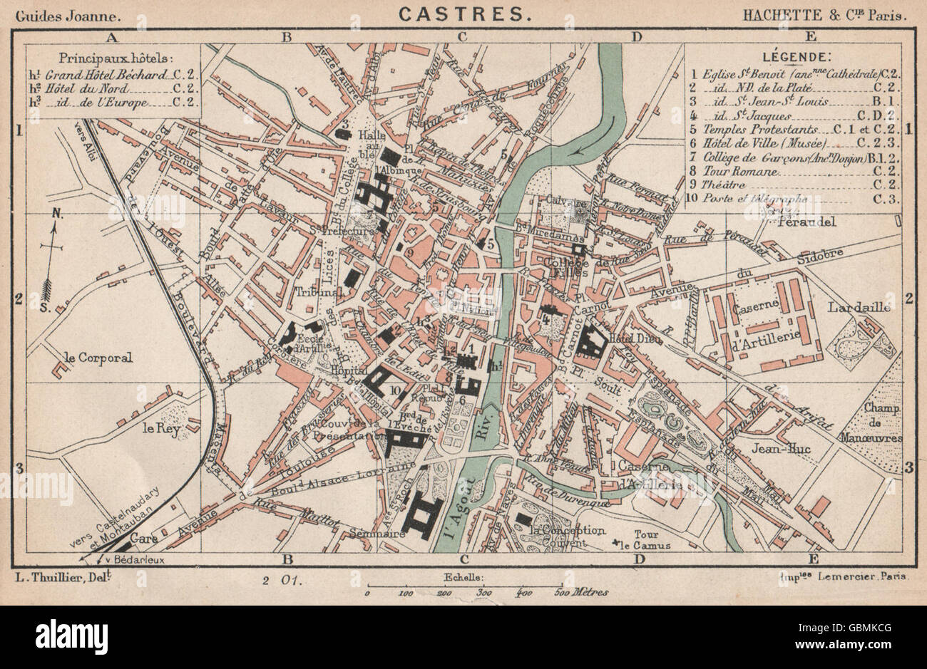 CASTRES. Vintage town city ville map plan carte. Tarn, 1899 Stock Photo ...