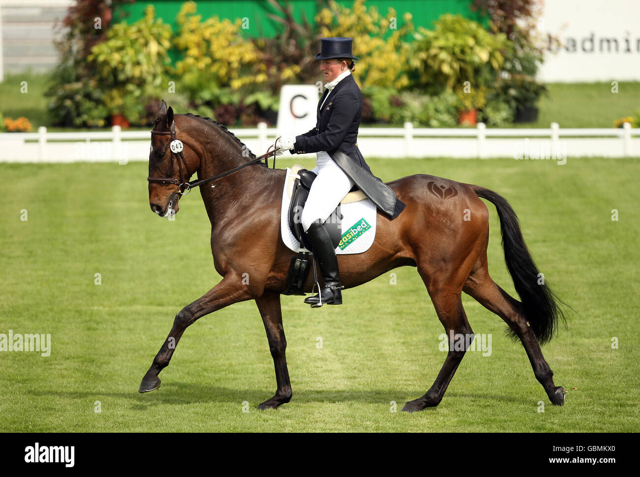 Ruth Edge riding Mayhem III competes in the Dressage competition during ...