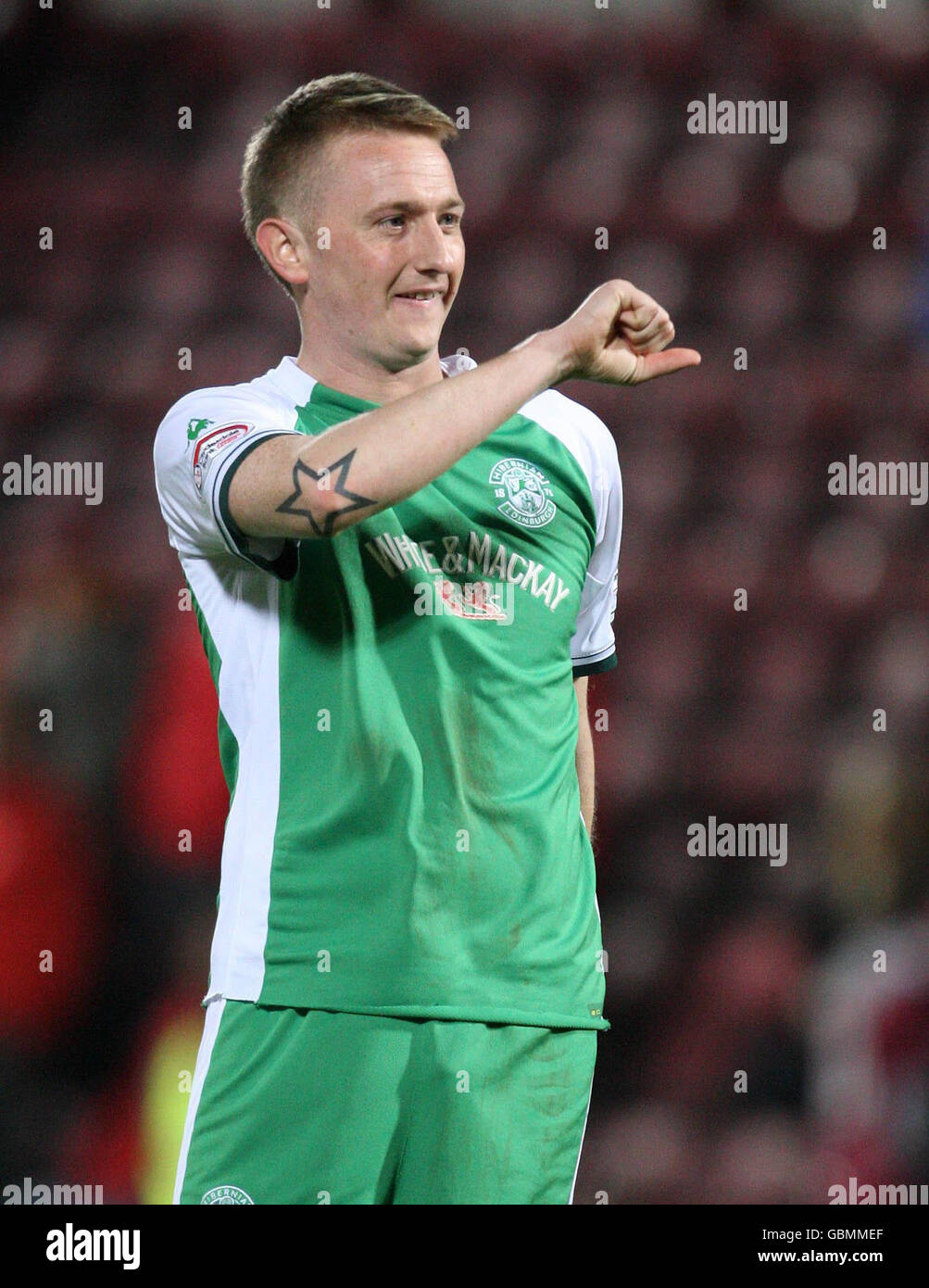 Hibernian's Derek Riordan celebrates scoring the winning goal during ...