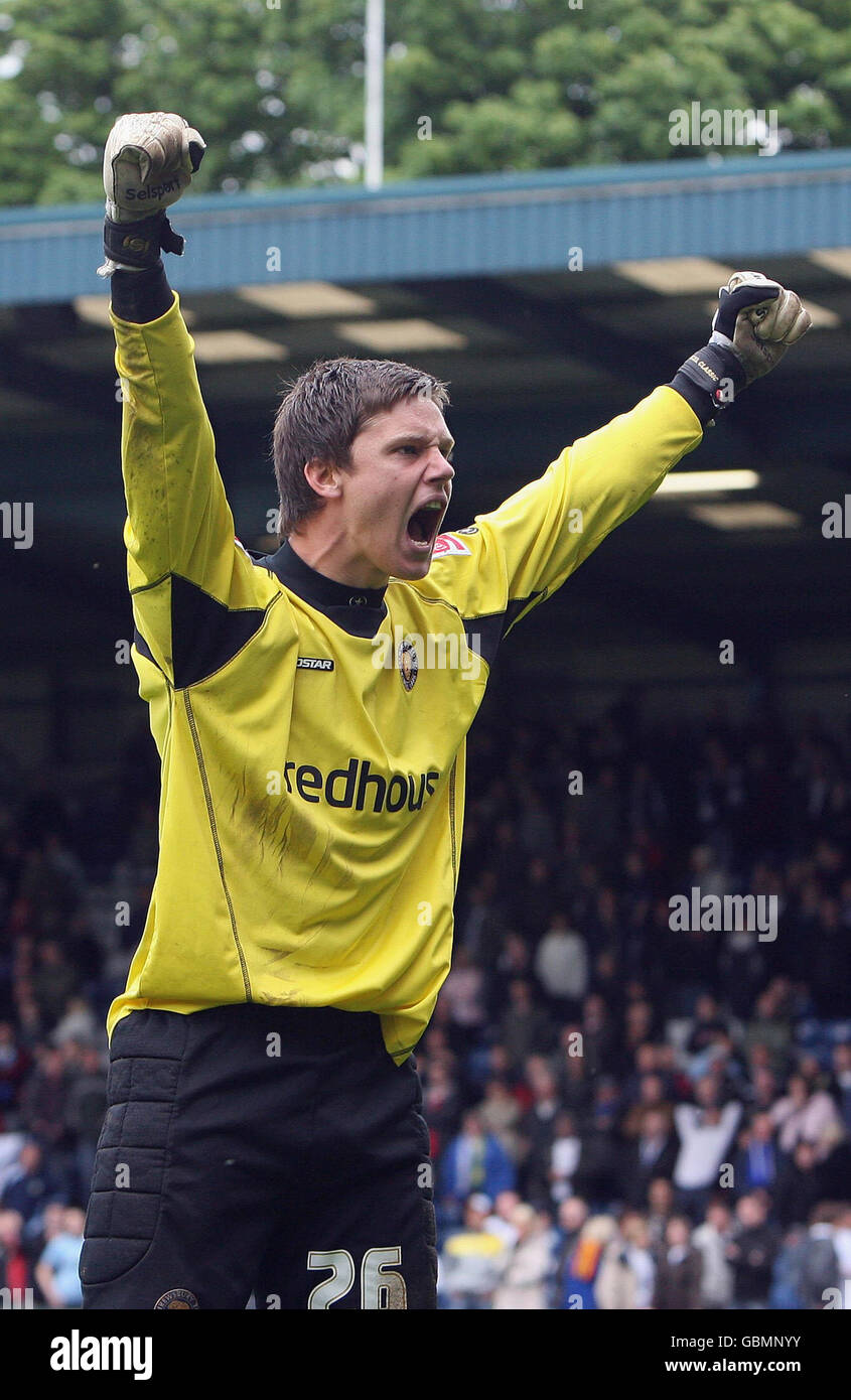Shrewsbury's Luke Daniels celebrates winning during the Coca-Cola ...