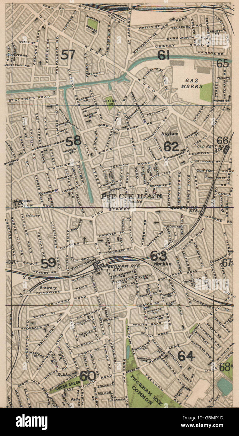 PECKHAM RYE. Old Kent Road Queen's Road East Dulwich Surrey Canal, 1927 ...