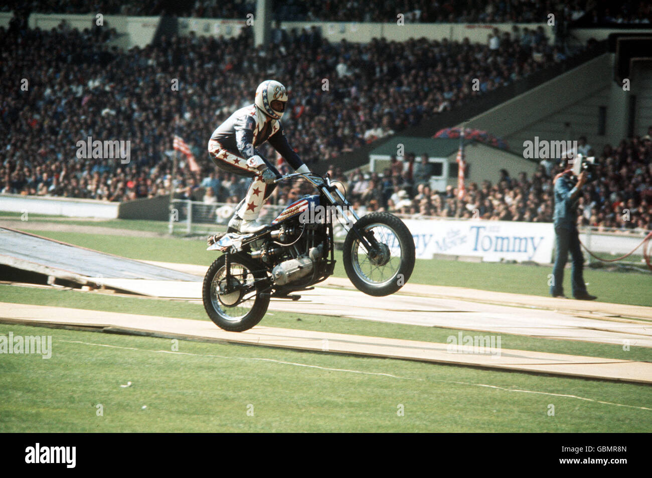 Motorcycle Stunt Riding - Evel Knievel - Wembley Stadium Stock Photo ...