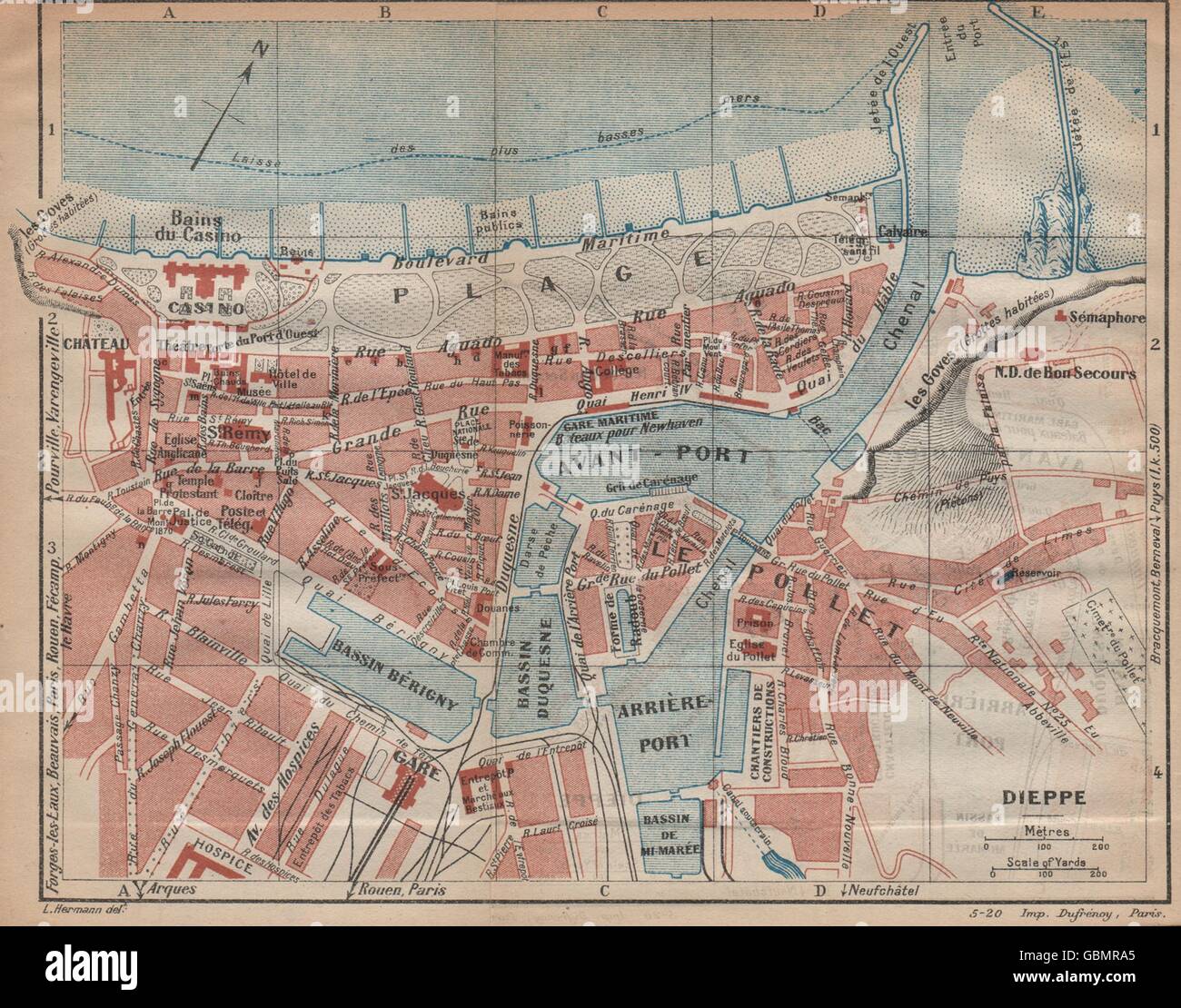 DIEPPE. Vintage town city map plan. Seine-Maritime, 1920 Stock Photo ...