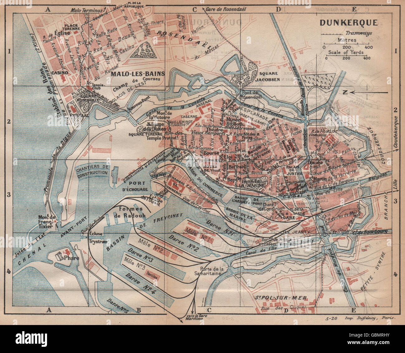 DUNKERQUE. Vintage town city map plan. Nord, 1920 Stock Photo - Alamy