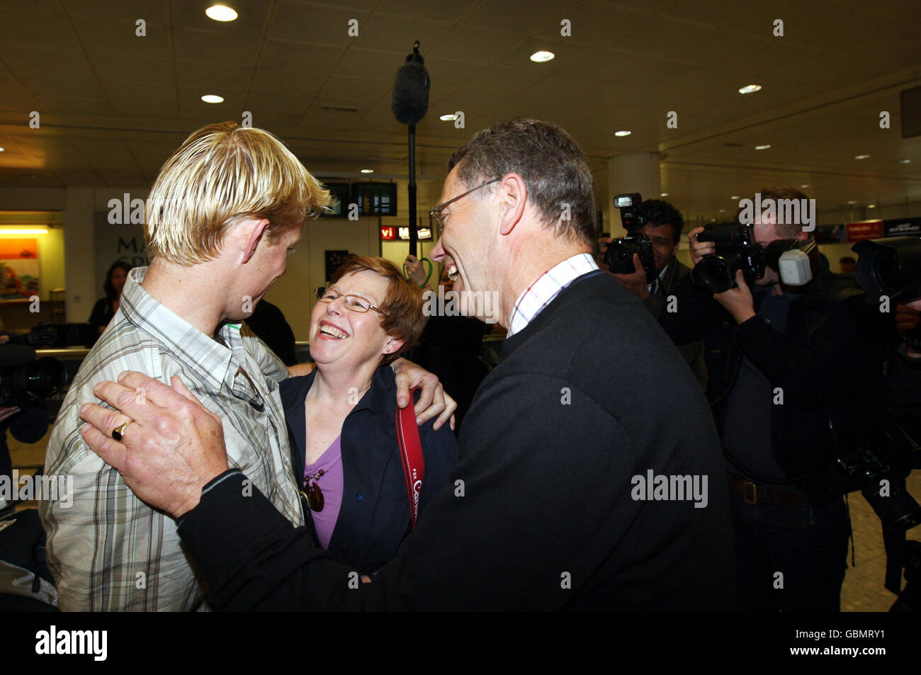 Ben Southall is met by Mum Margaret and Dad Duncan at Heathrow Airport ...