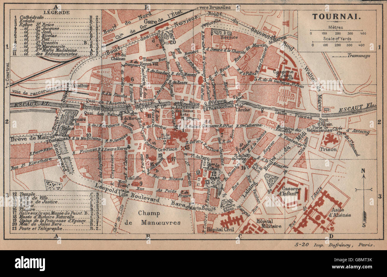TOURNAI. Vintage town city map plan. Belgium, 1920 Stock Photo - Alamy