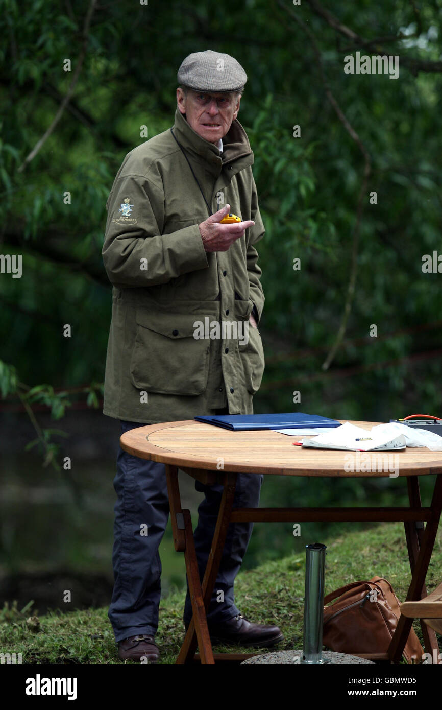 The Duke of Edinburgh in his role as time keeper at the Water Obstacle ...