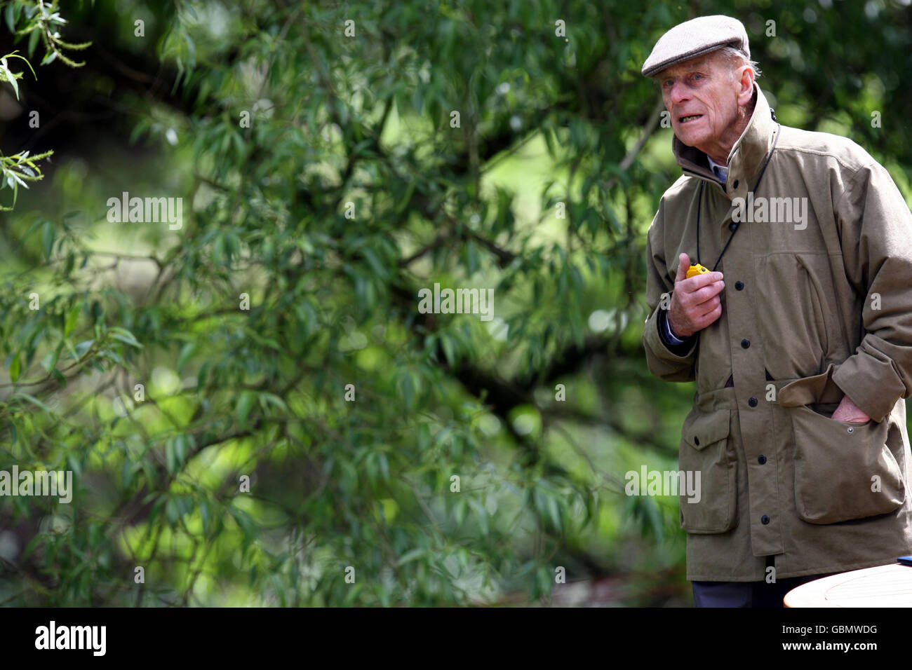 The Duke of Edinburgh in his role as time keeper at the Water Obstacle ...