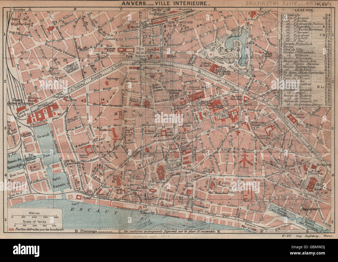 ANTWERPEN-VILLE INTERIEURE. Vintage town city map plan. Belgium. Anvers ...