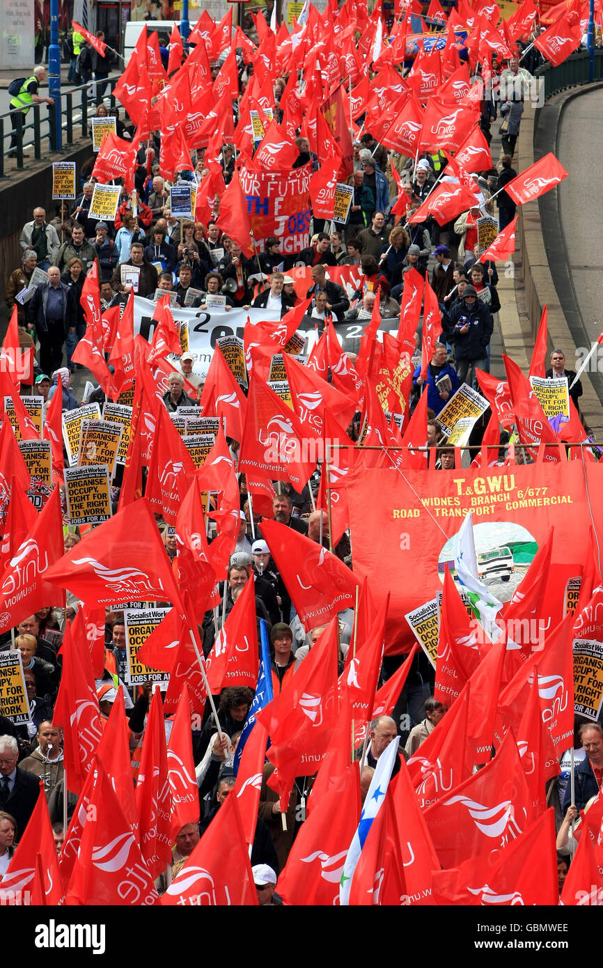 Union leaders and workers at the March for Jobs, part of a campaign by ...