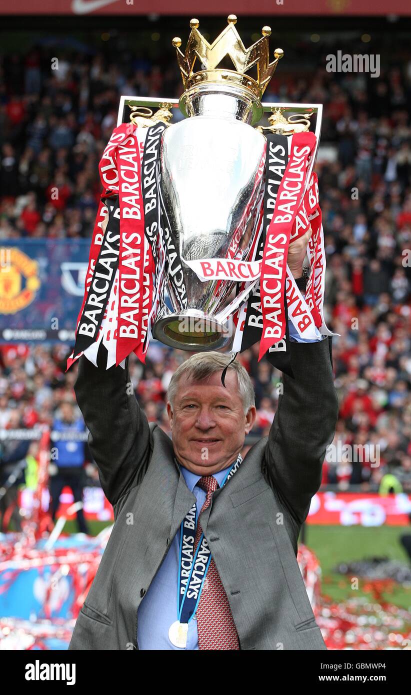 Manchester United Manager Sir Alex Ferguson Lifts The Barclays Premier