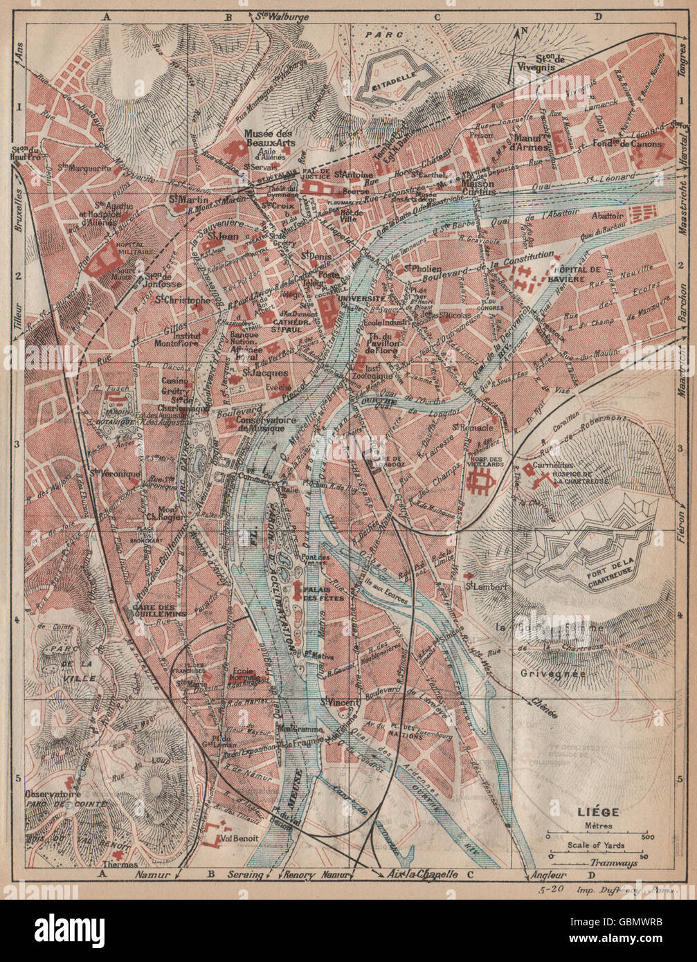 LIÈGE. Vintage town city map plan. Belgium. Liège, 1920 Stock Photo - Alamy