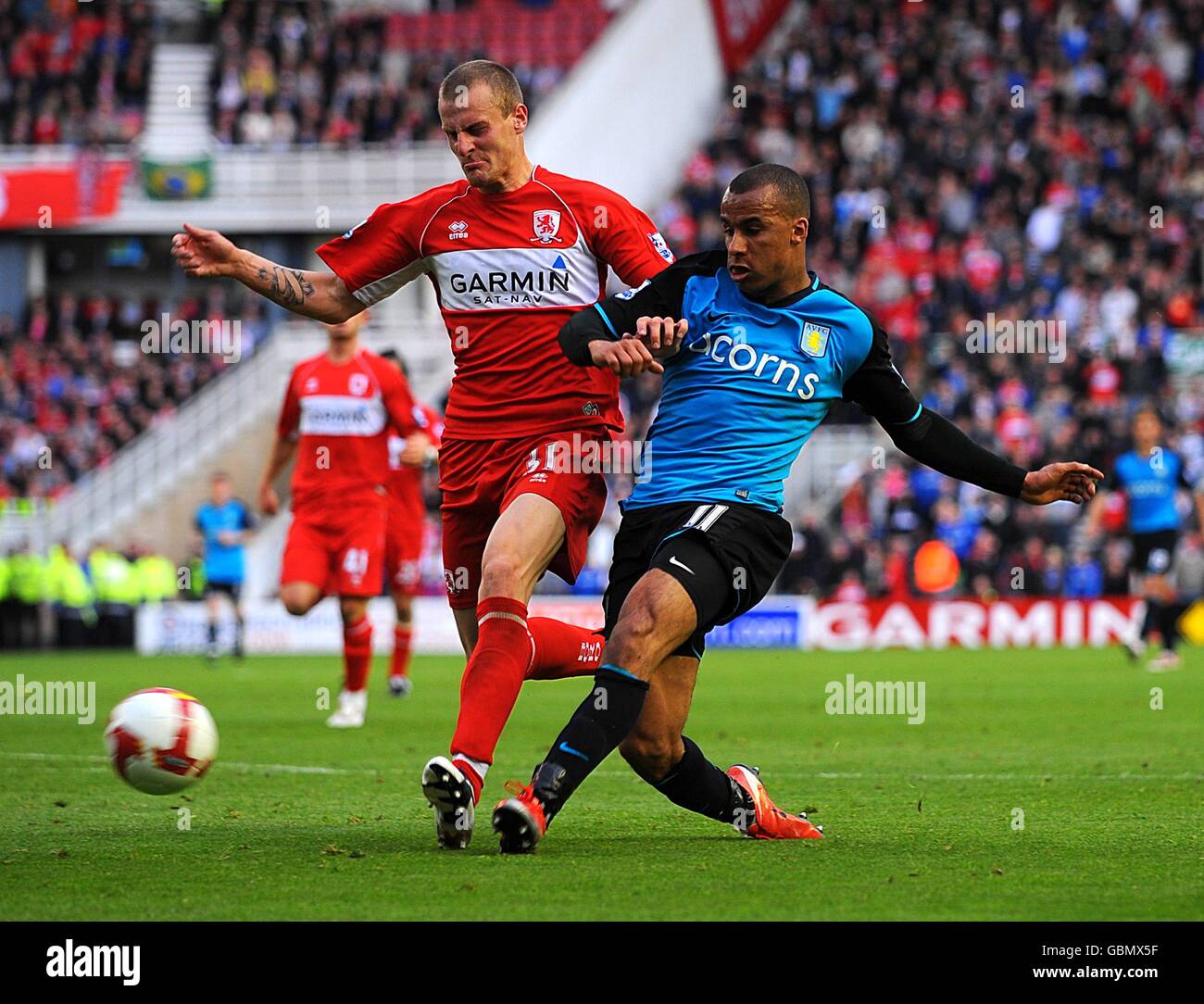 Aston Villa's Gabriel Agbonlahor and Middlesbrough's David Wheater ...