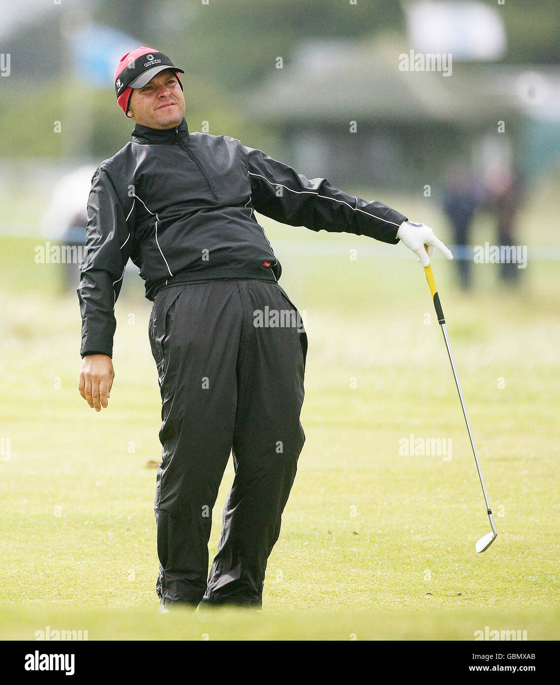 Spain's Jose Manuel Lara reacts during the 3 Irish Open at County Louth ...