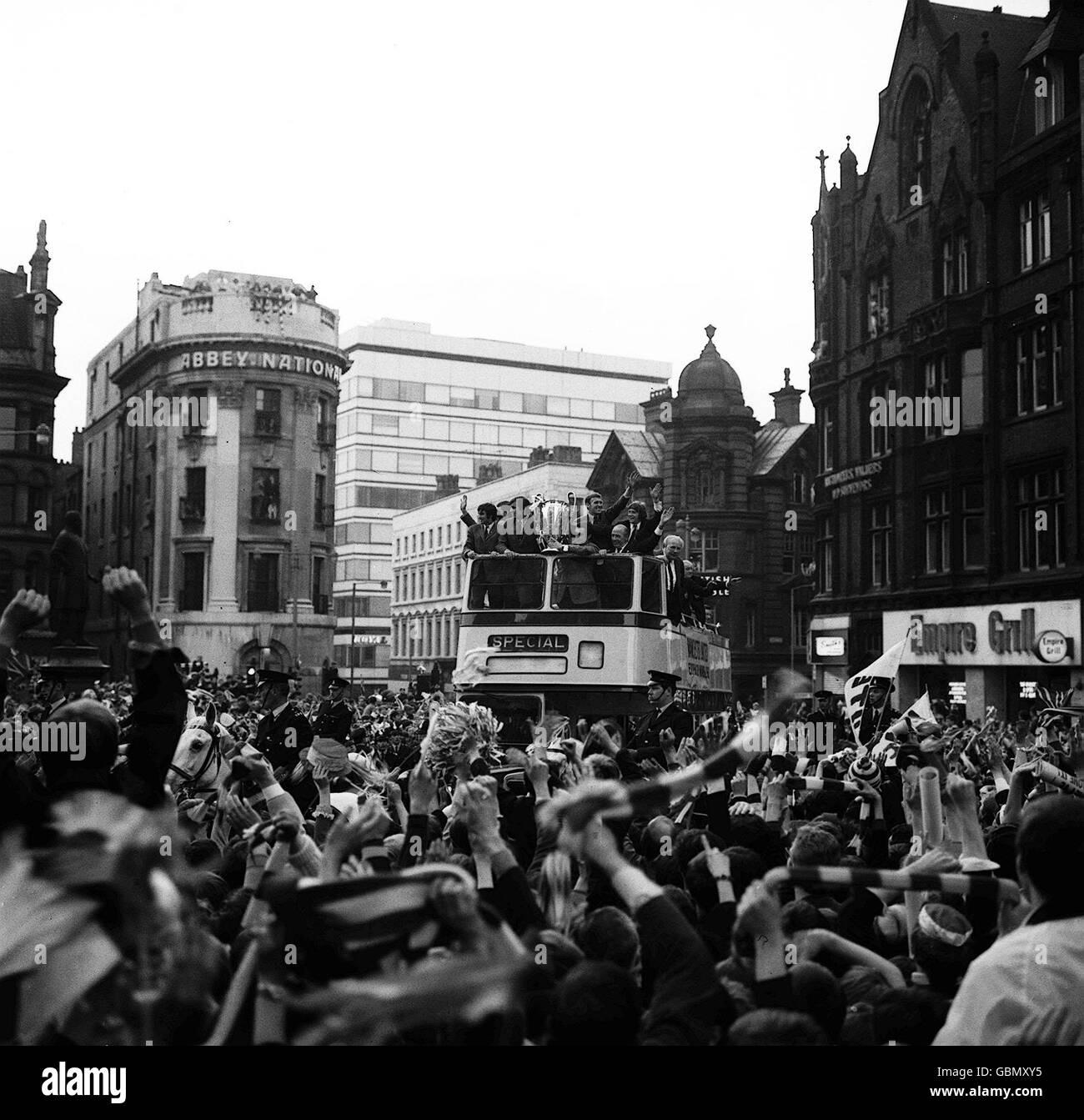 Celebration winners jubilation crowd supporters open top football hi ...