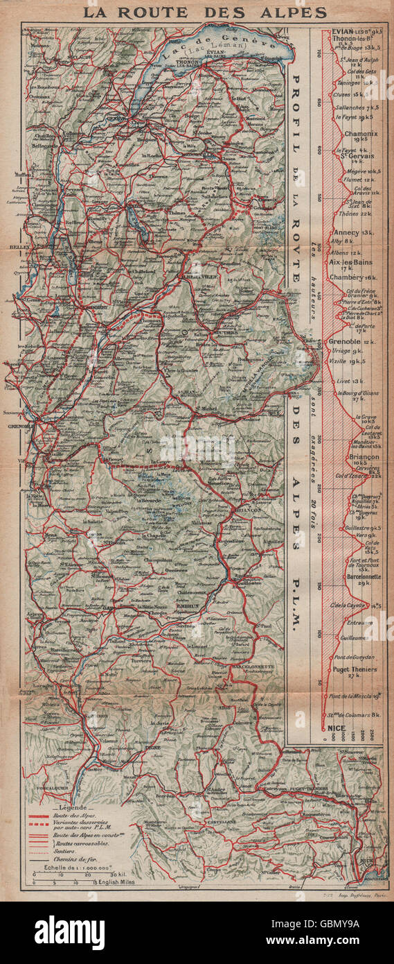 LA ROUTE DES GRANDES ALPES. Vintage map plan. French Alps, 1923 Stock ...