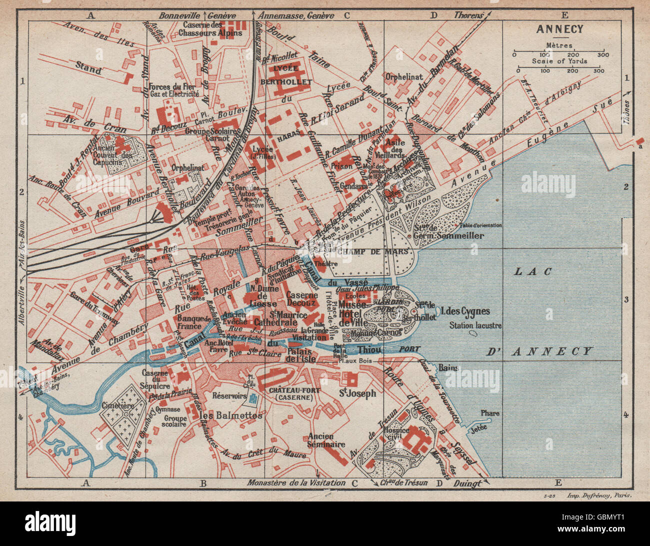 ANNECY. Vintage town city map plan. Haute-Savoie, 1923 Stock Photo - Alamy