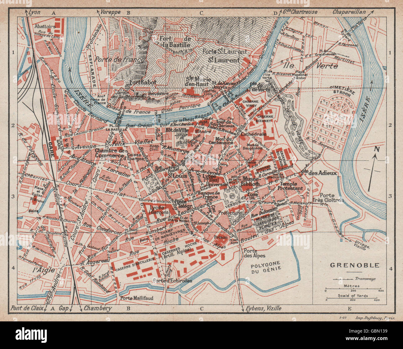 GRENOBLE. Vintage town city map plan. Isère, 1923 Stock Photo - Alamy