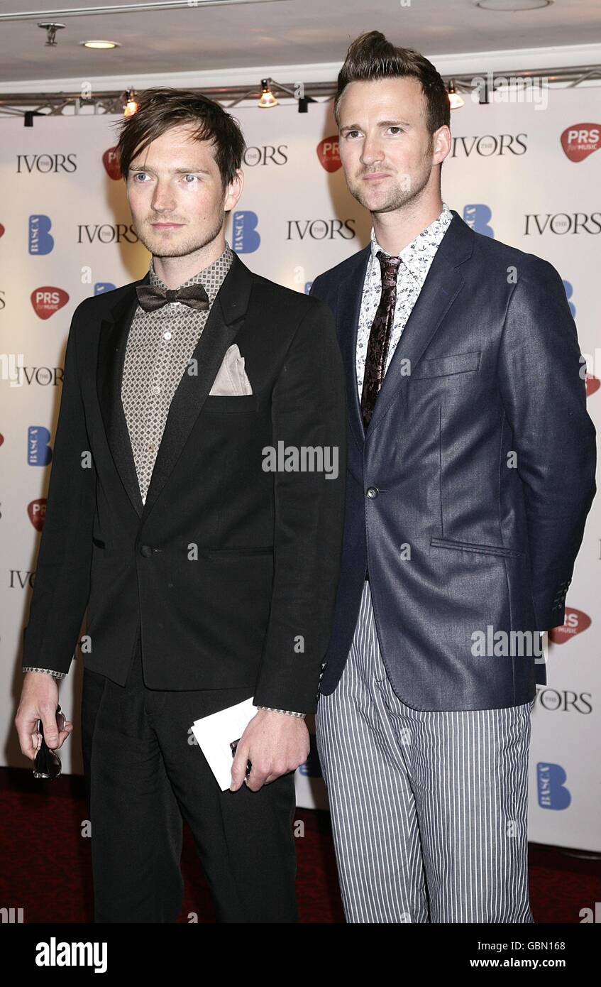Dan Gillespie Sells (left)and Paul Stewart of The Feeling arrive at the ...