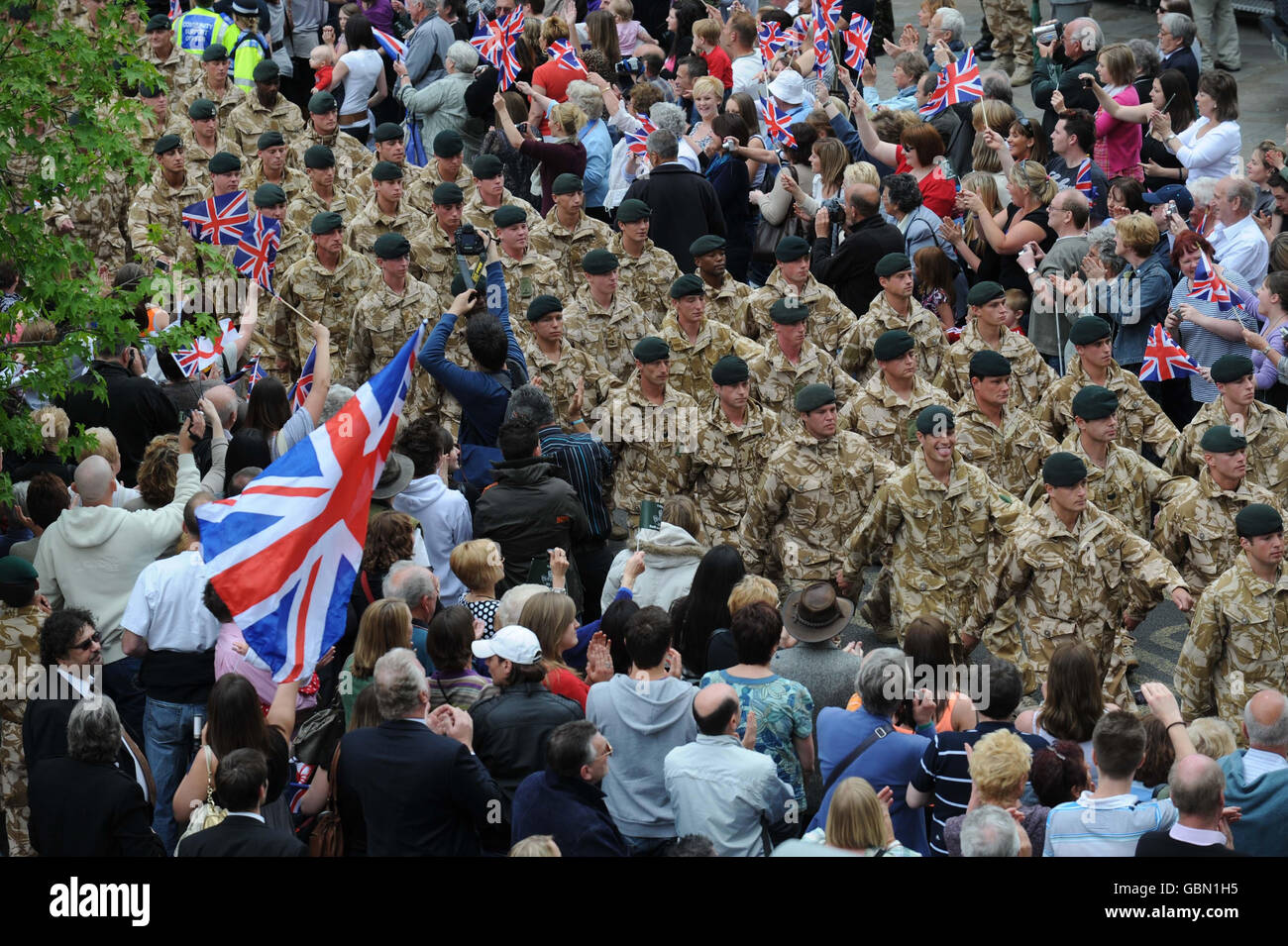 Soldiers from 1st Battalion The Rifles march through Chepstow, near the ...