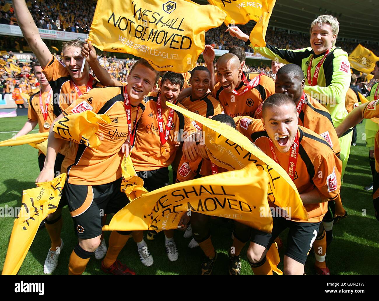 The Wolverhampton Wanderers players celebrate winning the Coca-Cola ...
