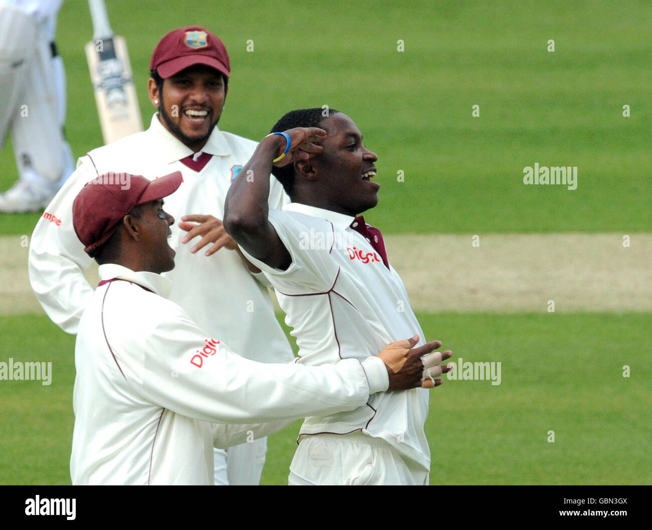 West Indies' Fidel Edwards celebrates after England's Kevin Pietersen ...