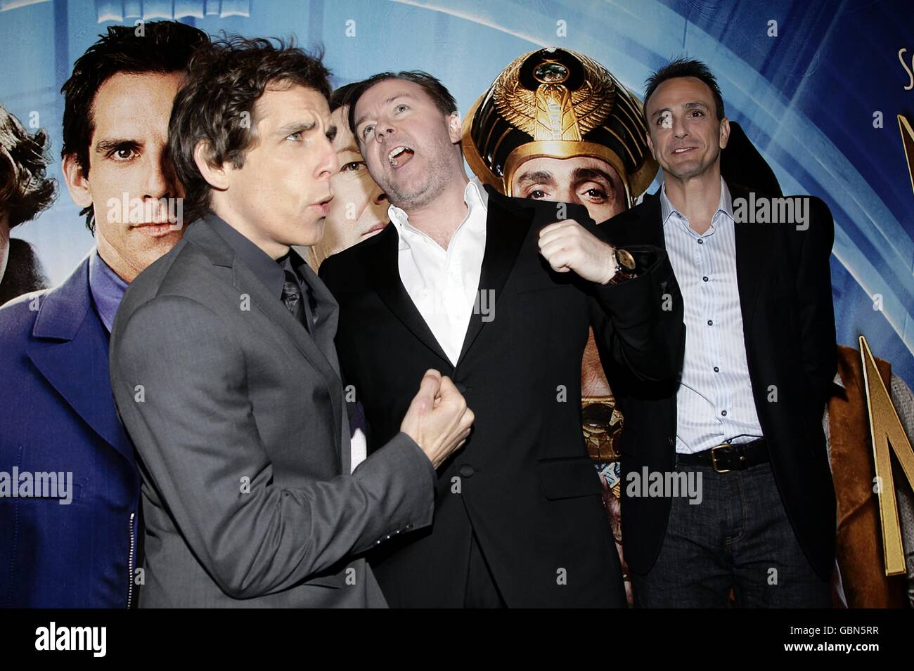 Ben Stiller (left), Ricky Gervais (centre) and Hank Azaria arriving for ...