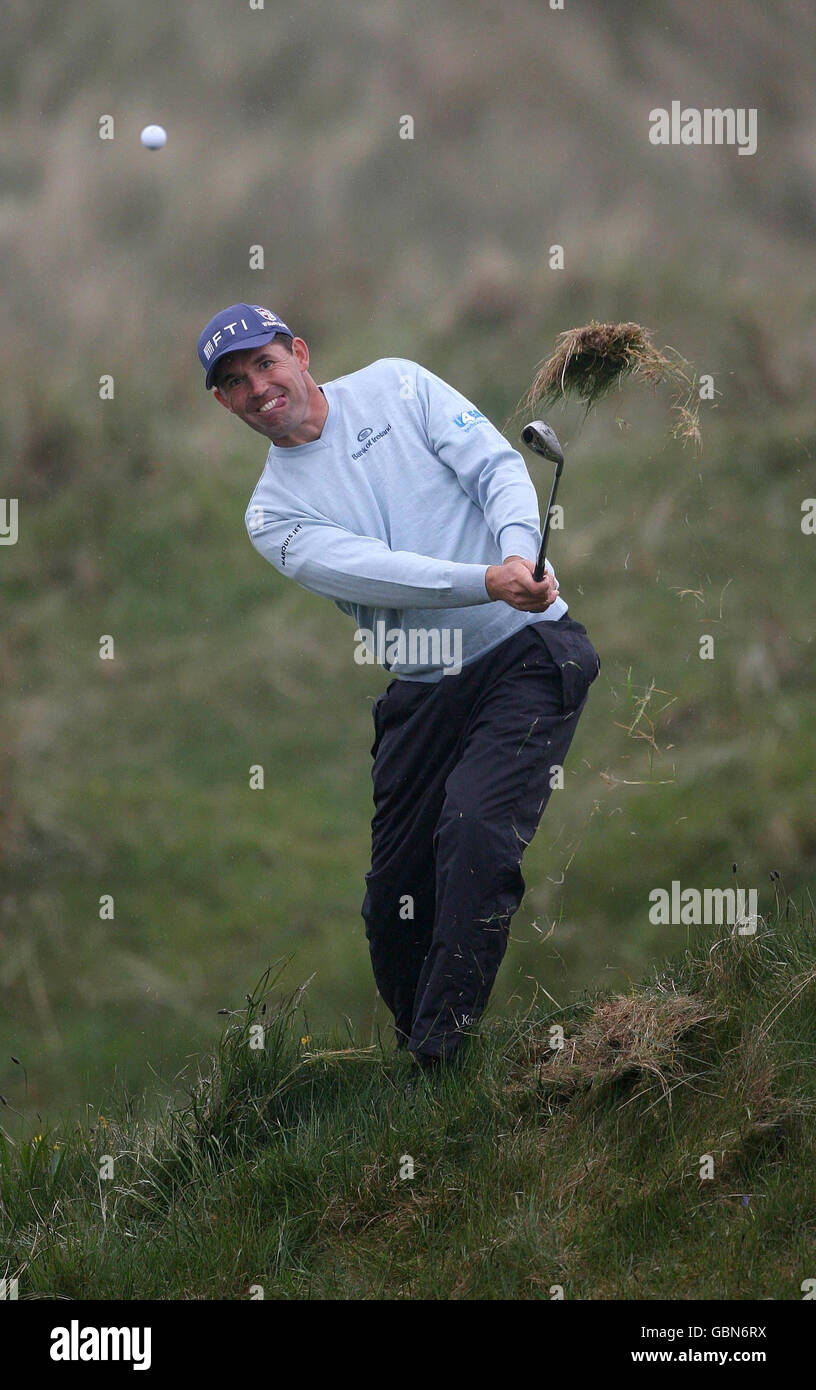 Ireland's Padraig Harrington plays out of the heavy rough on the 6th ...