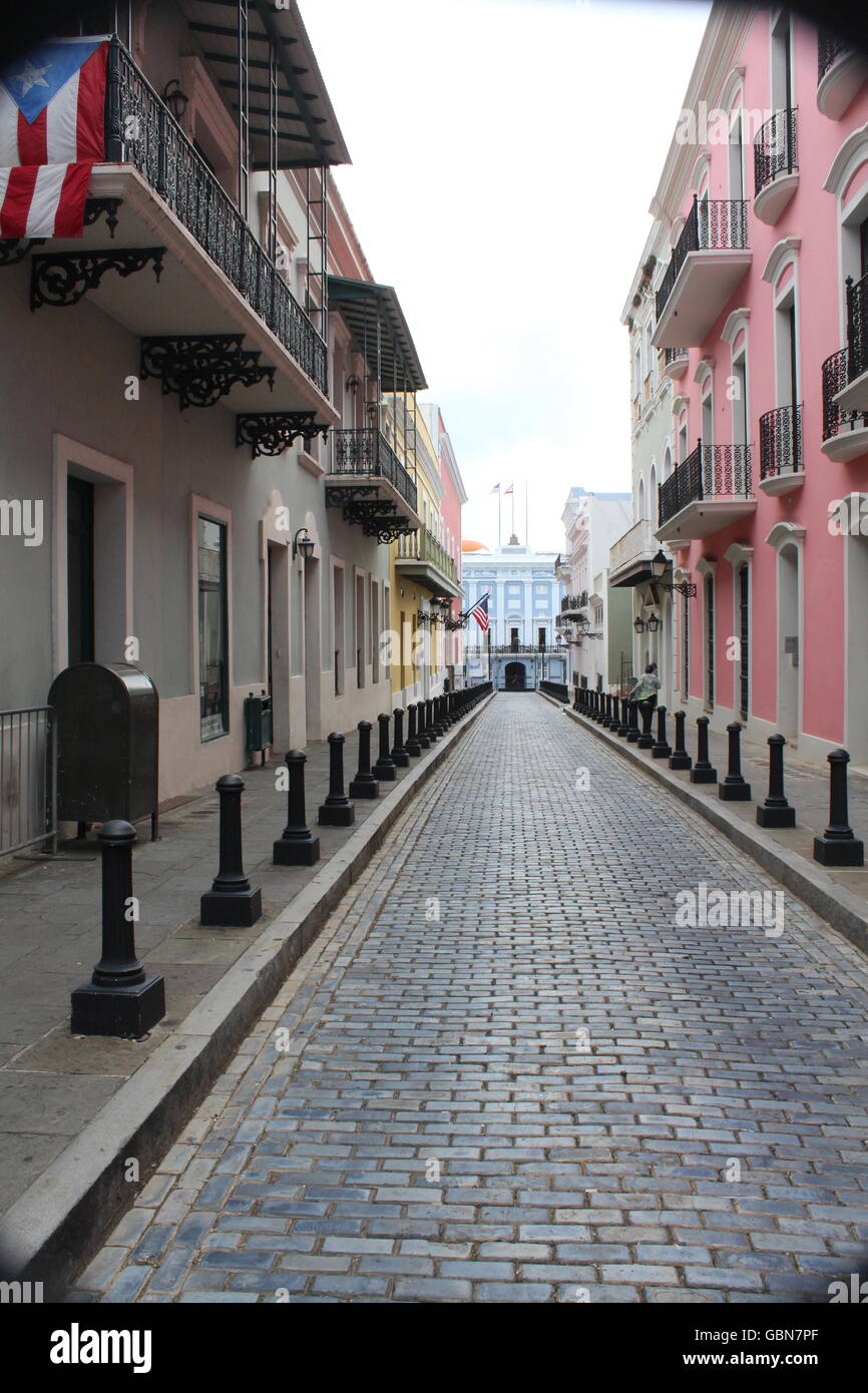 Puerto Rico, Empty Street Scene; Colorful Homes, Old San Juan Stock ...