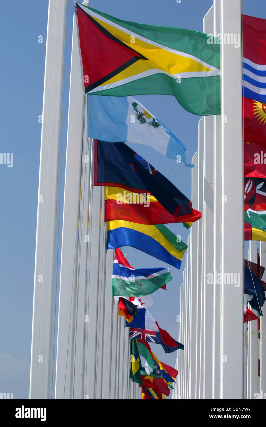 Flags from the competing countries at the olympic sports complex hi-res ...