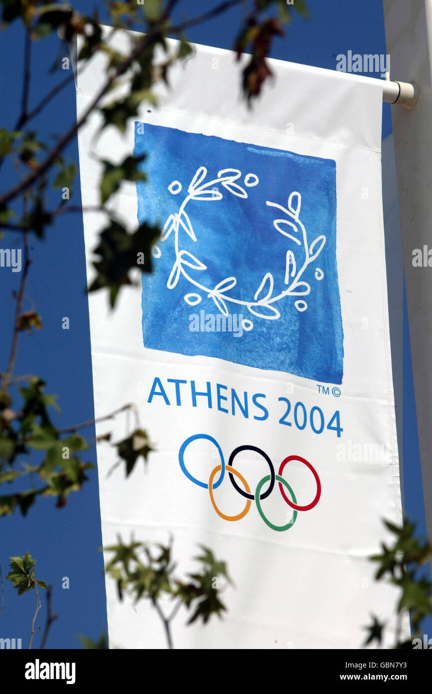 Athens Olympic Games 2004. Official flags at the Athens Olympic Sports ...