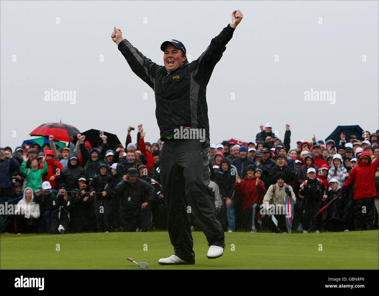 Irish Amateur Shane Lowry celebrates after putting to win the 3 Irish ...