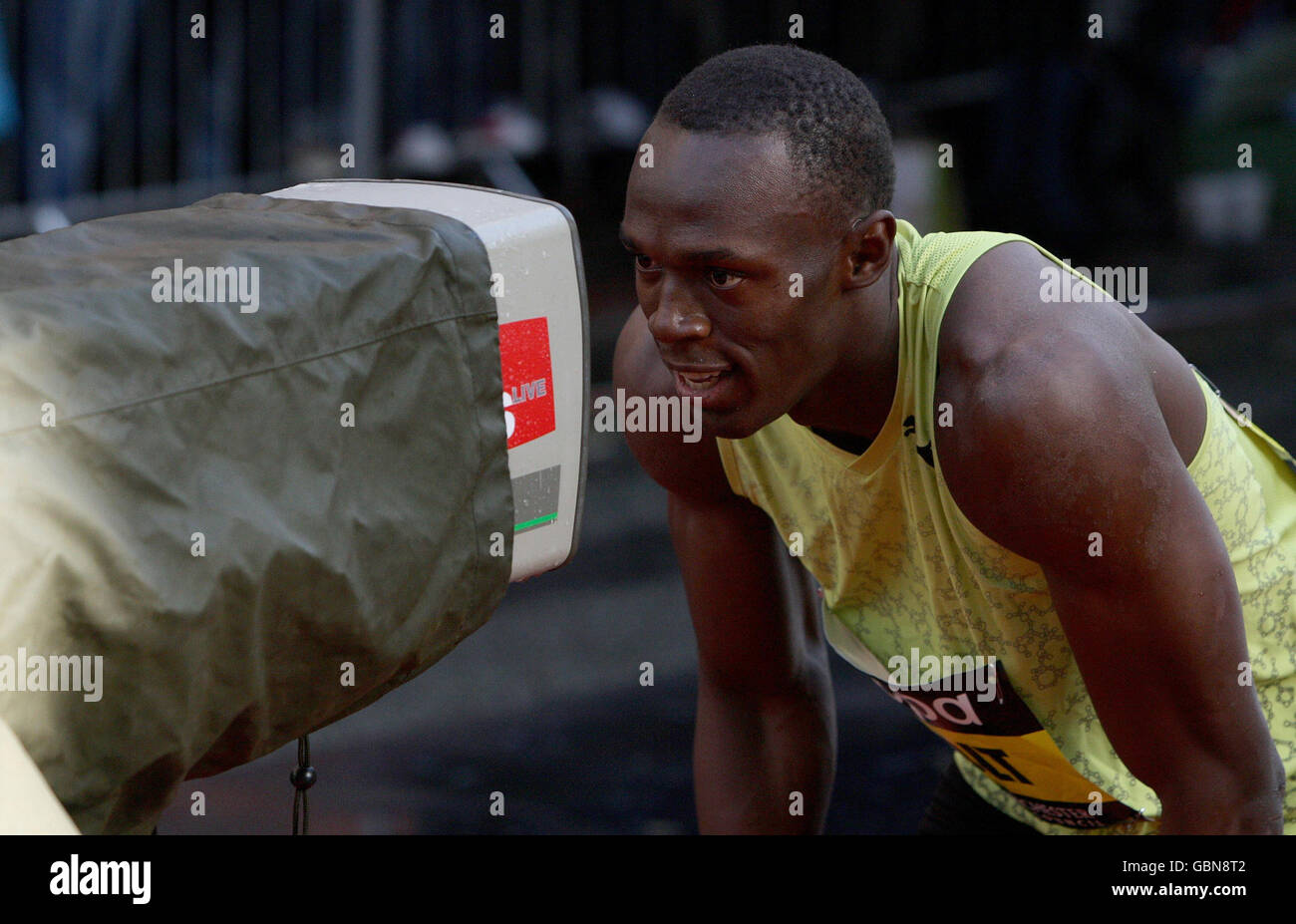 Jamaica's Usain Bolt celebrates winning the 150m Event on a specially ...