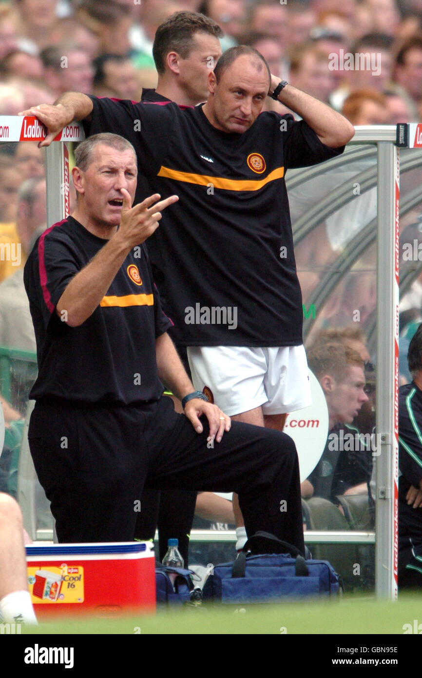 Motherwell's Manager terry Butcher (l) shouts instructions from the ...