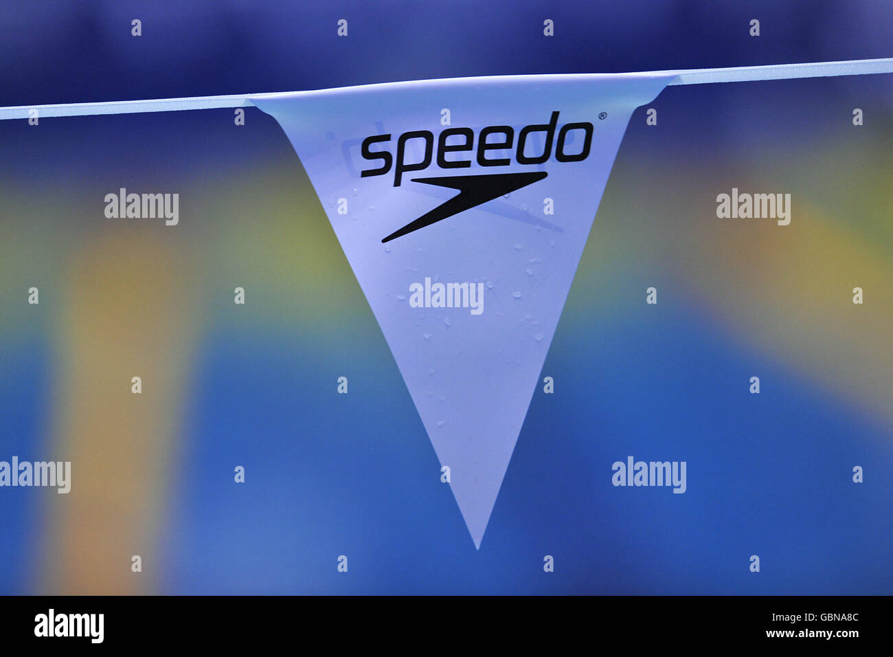 General view of Speedo branded bunting stretching across the pool ...