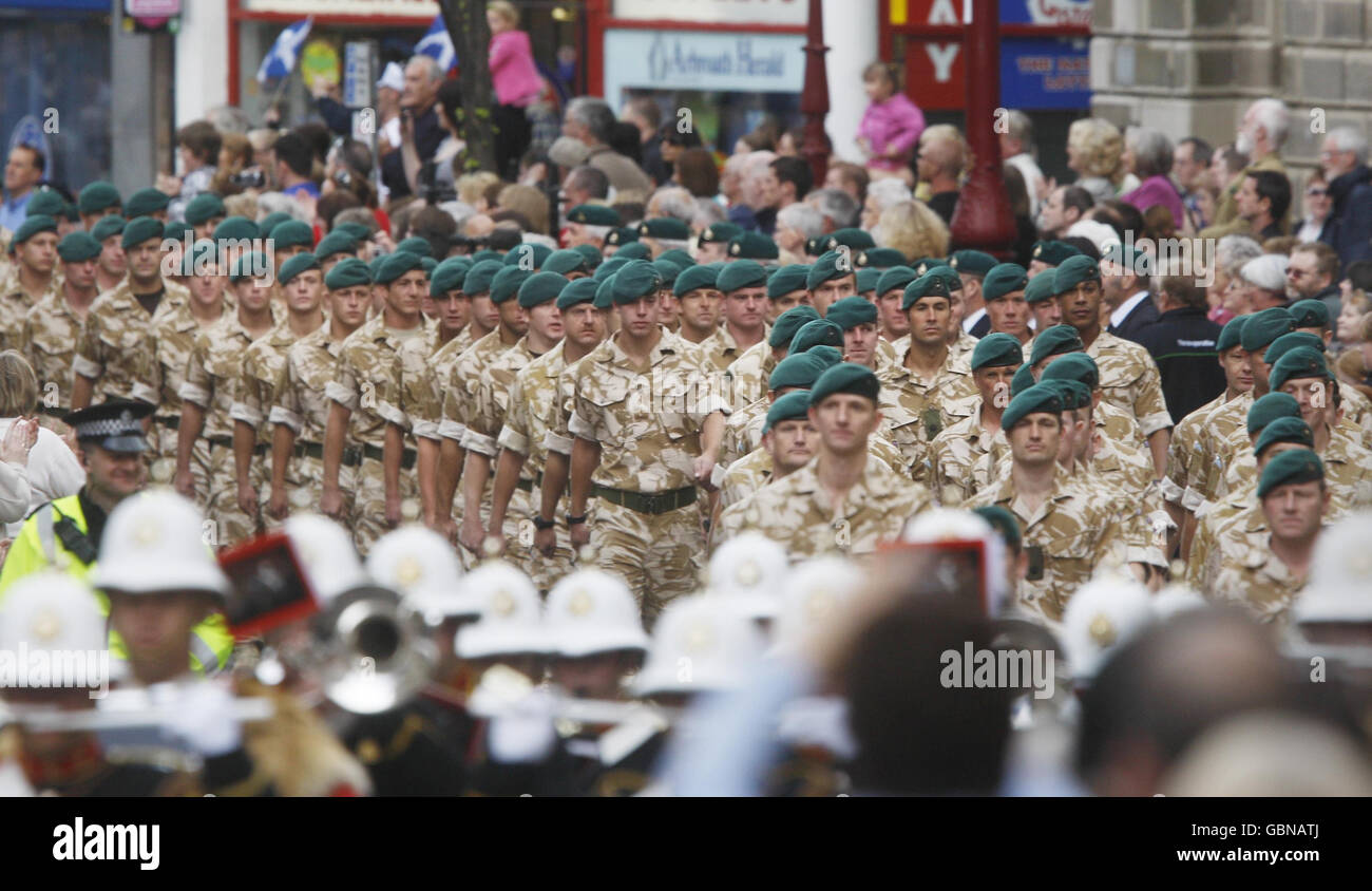 Members of 45 Commando Royal Marines, who recently returned from a tour of duty in Afghanistan ...