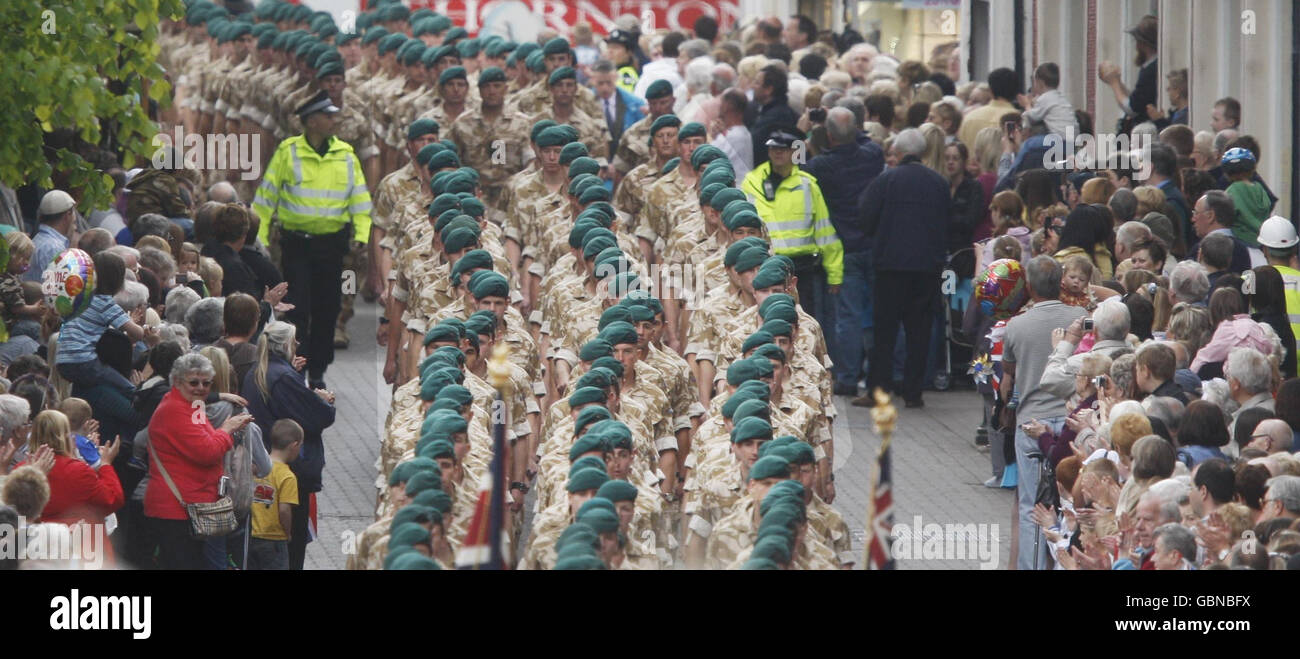 Members of 45 Commando Royal Marines, who recently returned from a tour ...