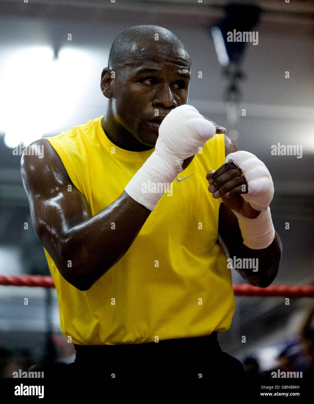 Floyd Mayweather Jnr during the media work out at the Peacock Gym ...