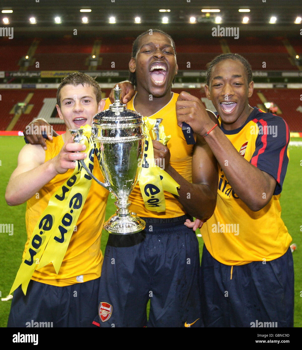 Arsenal's (L-R) Jack Wilshere, Jay Emmanuel-Thomas and Sanchez Watt ...