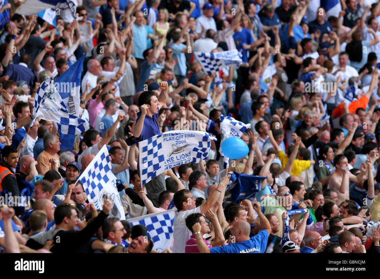 Millwall fans enjoy the atmosphere in the stands hi-res stock ...