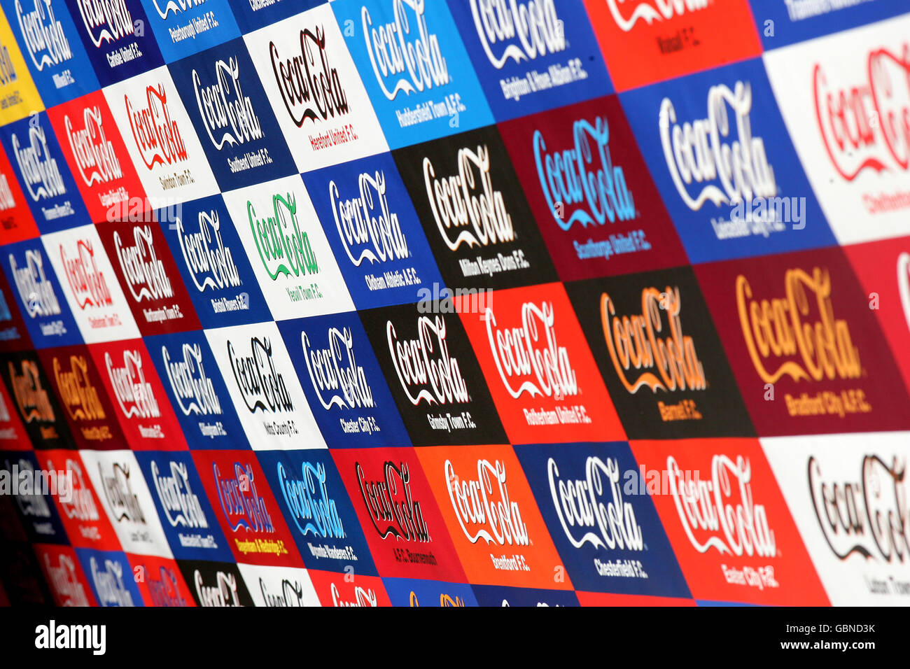 Coca cola logos on show in the tunnel at wembley stadium hi-res stock ...