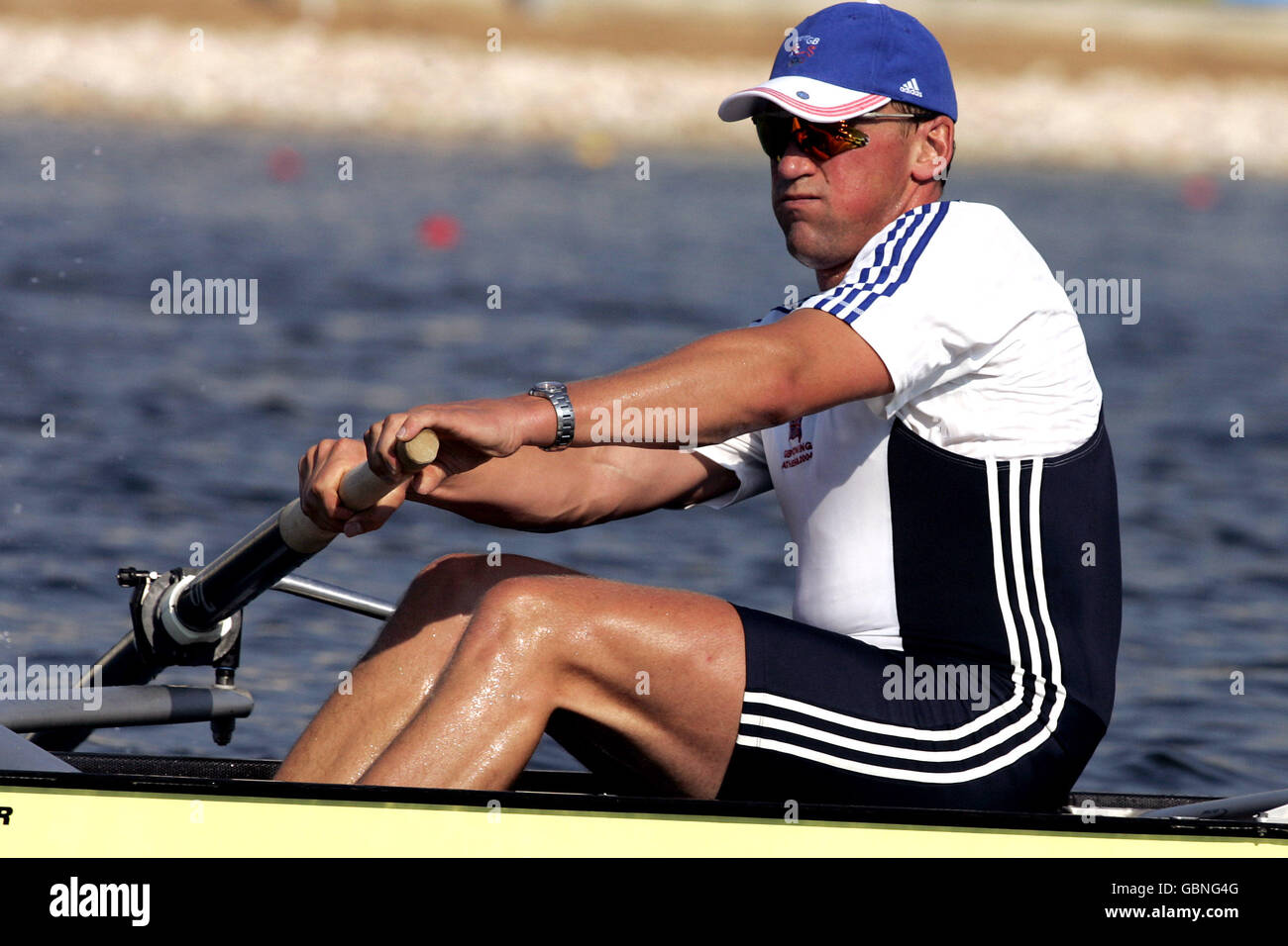 Great Britain Matthew Pinsent in action at the Schinias Olympic Rowing ...