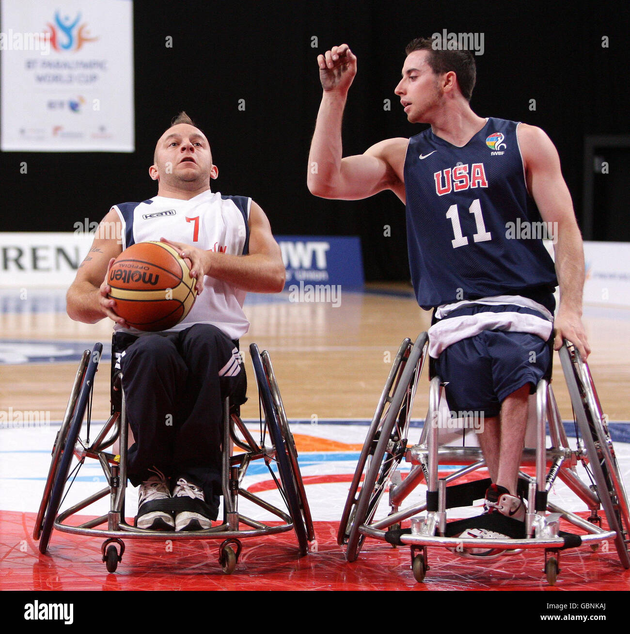 Great Britain's Lee Fawcett shoots against USA's Steve Serio during the ...