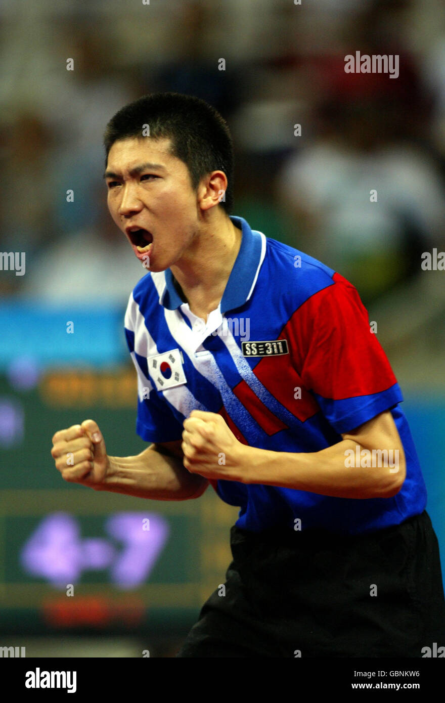 Korea's Min Seung Ryu celebrates beating China's Hao Wang Stock Photo ...