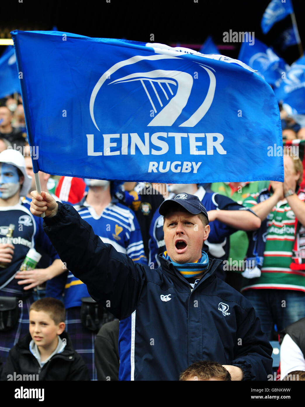 Fans in the during the heineken cup final at murrayfield hi-res stock ...