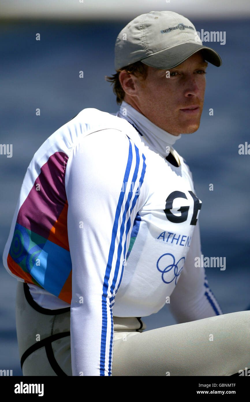 Great Britain's Paul Goodison waits in his boat for the race to start ...